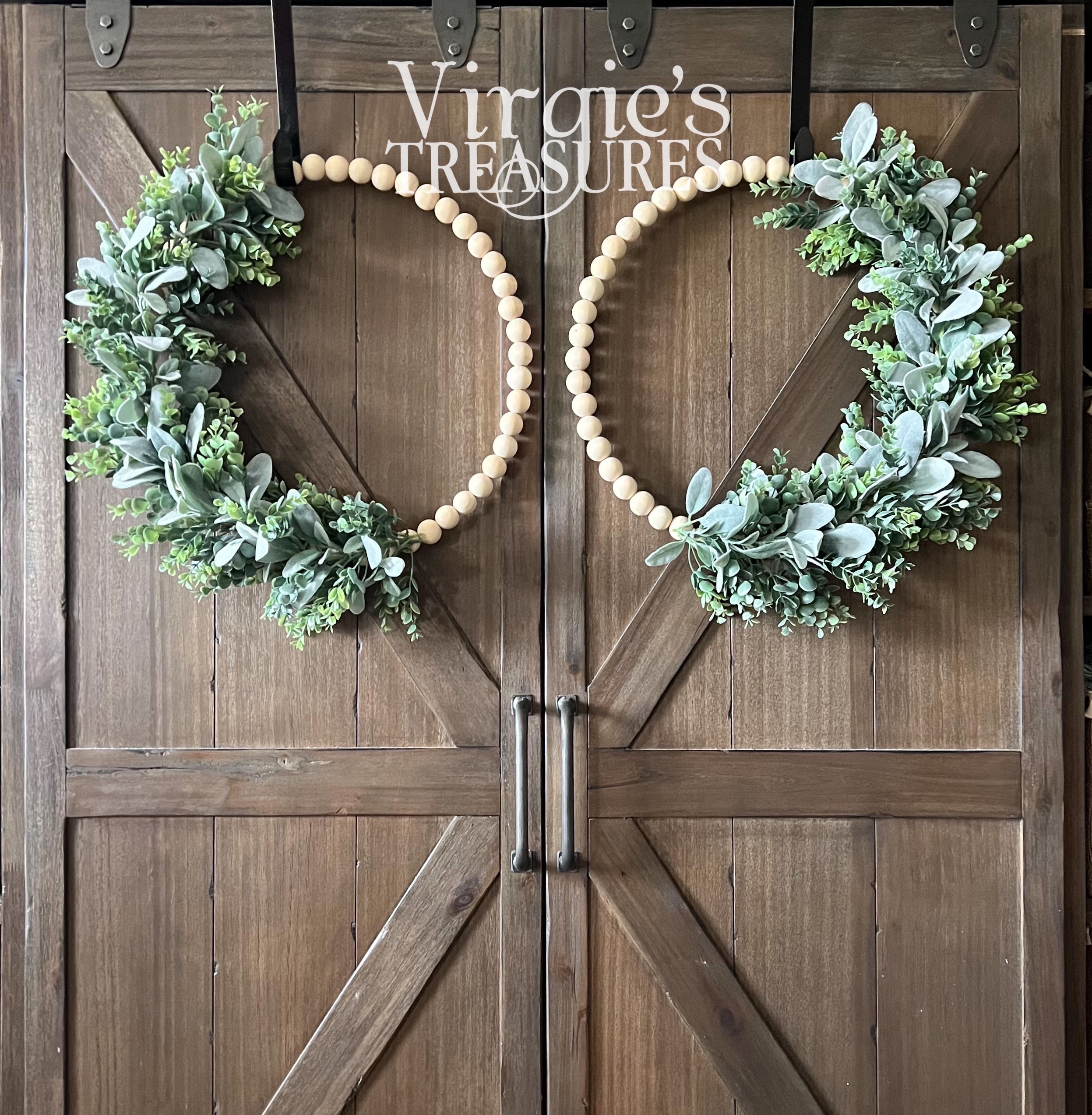 Double Door Wood Bead Wreath, Farmhouse Wreath, Greenery Wood Bead ...