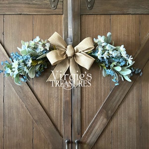 Blue Floral Swag, Door Swag, Wall Swag, Farmhouse Swag, Lambs Ear Swag ...