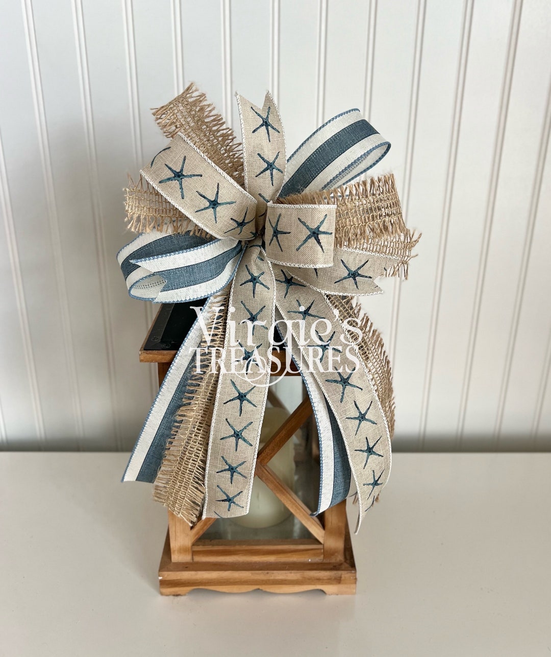 Coastal Decor Bow, Beach Theme Bow, Wreath Bow, Beach Lantern Bow ...