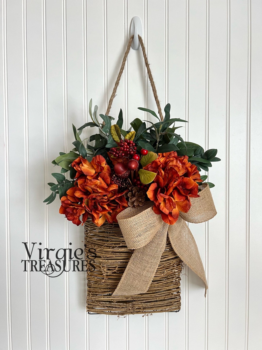 Fall Door Wreath | Fall Door Hanging Basket | Floral Arrangement Basket ...
