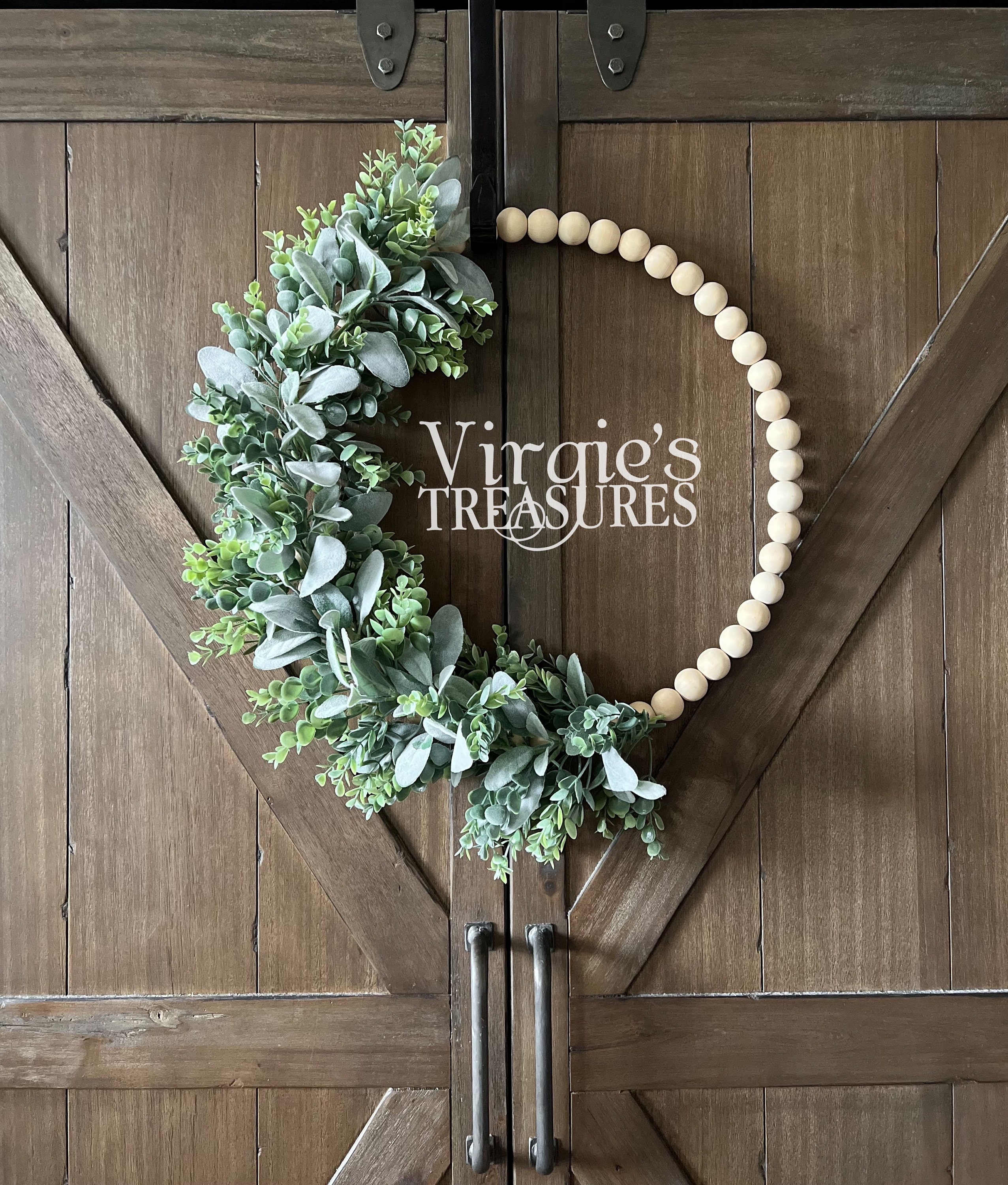 Double Door Wood Bead Wreath, Farmhouse Wreath, Greenery Wood Bead ...