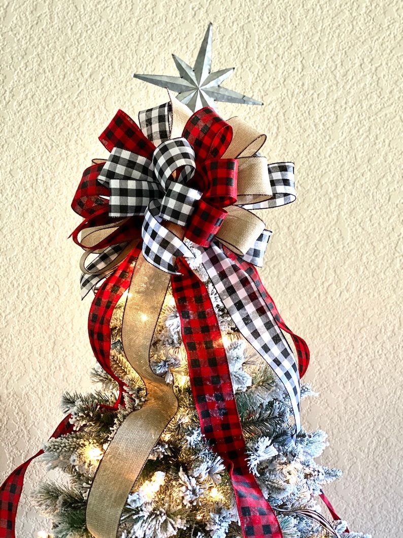 XL Buffalo Plaid Tree Topper Christmas Tree Topper Holiday | Etsy