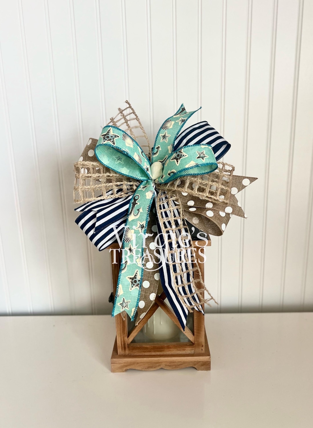 Nautical Bow, Beach Lantern Bow, Seashell Lantern Bow, Nautical Lantern ...