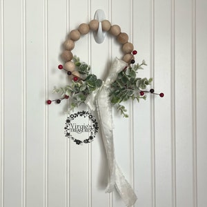 Mini Wood Bead Wreath, Mini Split Wood Ball Wreath, Mini Christmas ...