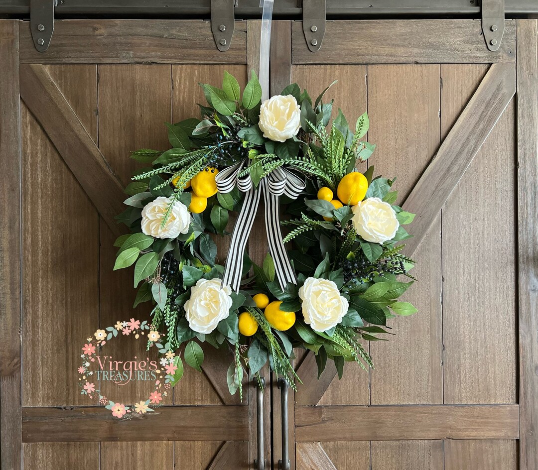 Lemon & Berry Wreath / Summer Wreath / Greenery Fruit Wreath / Front ...