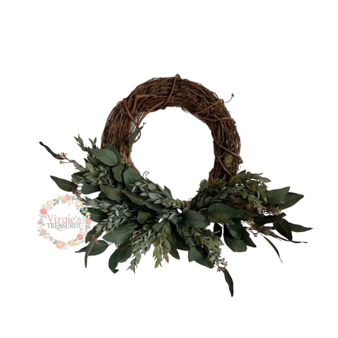 Ruscus & Eucalyptus Wreath, Front Door Wreath, Greenery Wreath ...