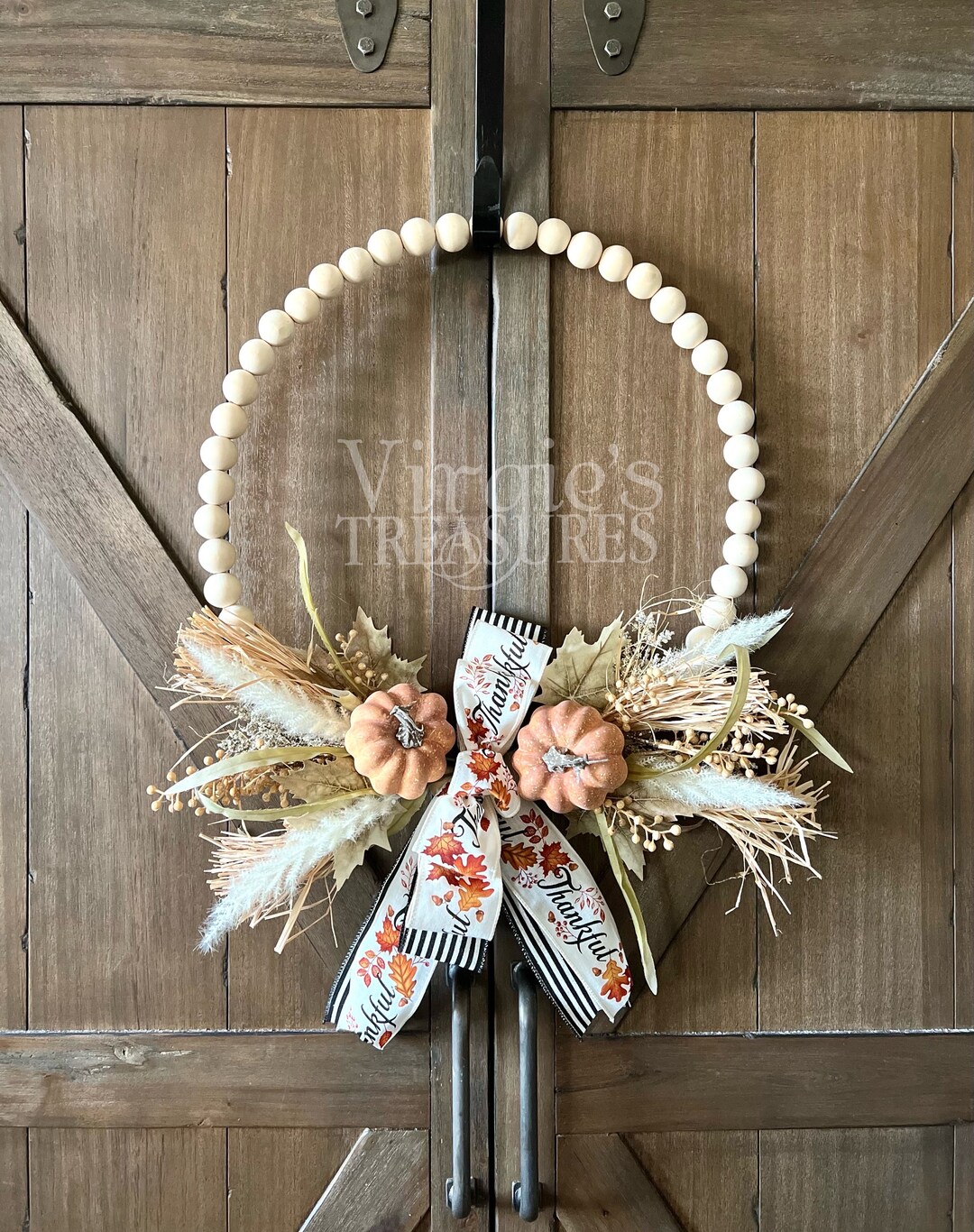 Fall Wood Bead Wreath, Bead Wreath, Farmhouse Wreath, Fall Boho Wreath ...