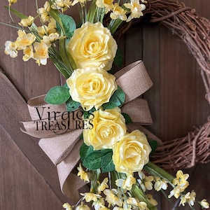 Yellow Rose Grapevine Wreath, Spring Wreath, Summer Wreath, Front Door ...