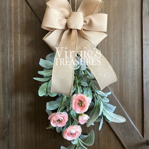 Pink Ranunculus & Lambs Ear Swag, Spring Swag, Spring Floral Swag ...