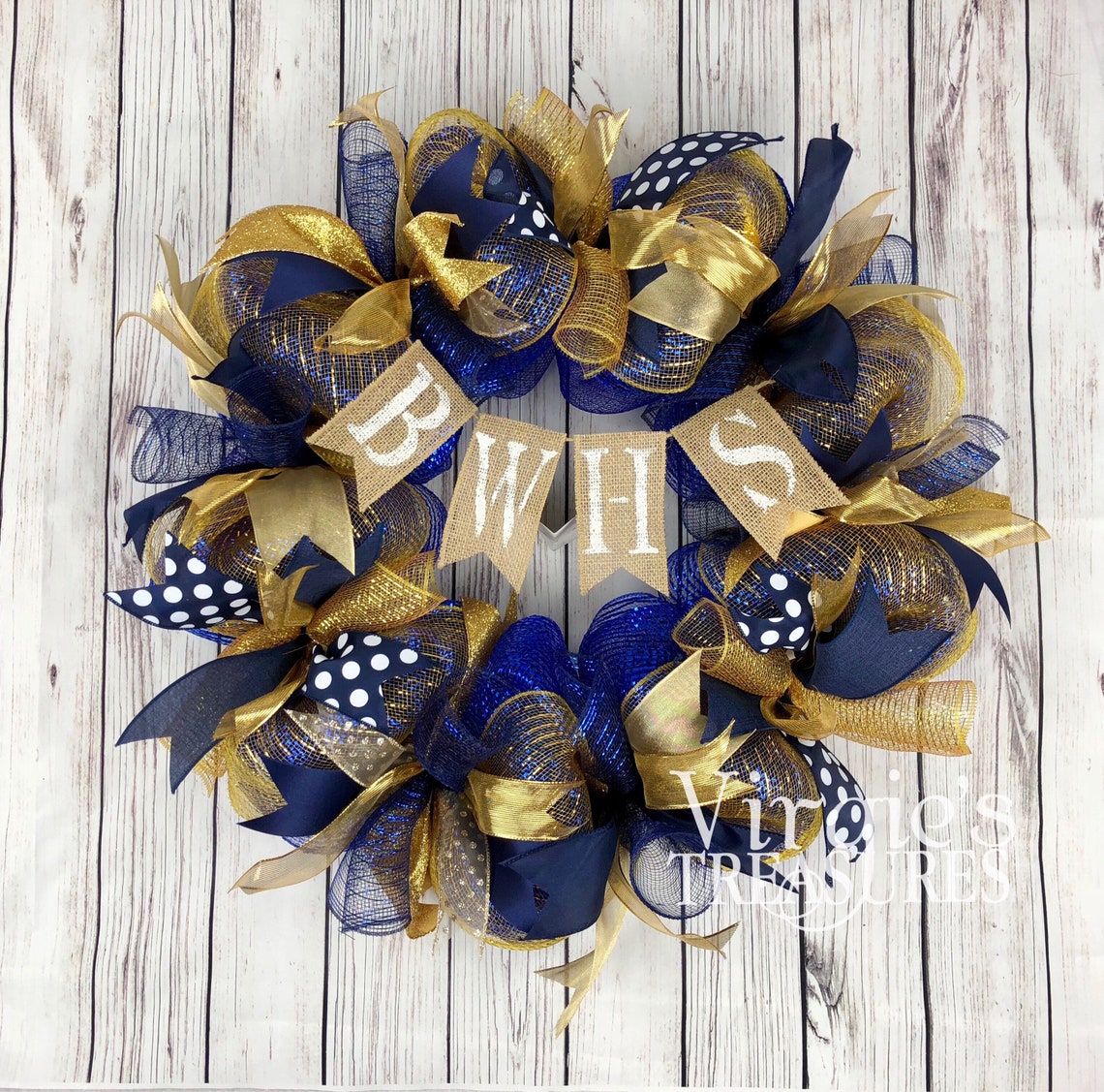 High School Wreath, Graduation Wreath, Navy and Gold Wreath, Graduation ...