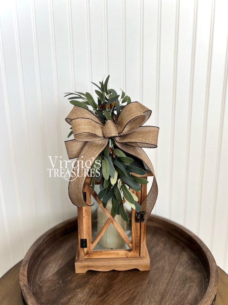 Olive Leaf Lantern Swag Farmhouse Lantern Bow Everyday - Etsy