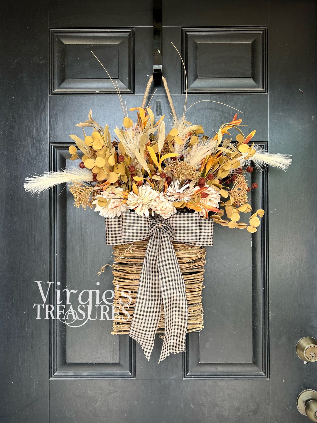 Fall Floral Door Basket Wreath, Hanging Basket, Fall Boho Door Basket ...