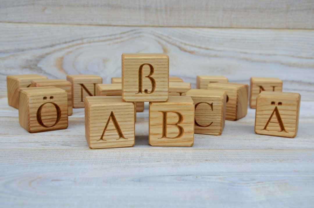 30 Wooden German Alphabet Letter Blocks, Handmade ABC Blocks, Wood ...