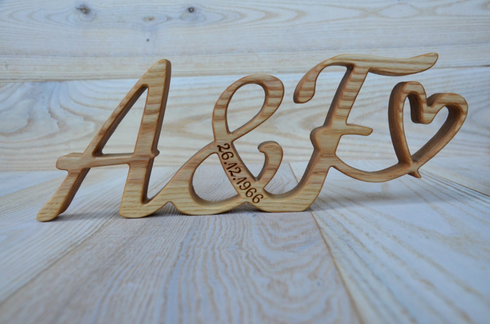 4 Inches Free Standing Wood Initials Personalized 5th Wedding - Etsy