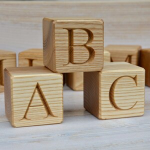 26 Wood English Alphabet Blocks and 10 Numbered Wooden Blocks 0-9, ABC ...