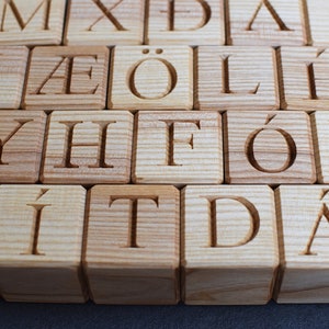 32 Icelandic Wood Alphabet Blocks ABC Wood Letter Blocks Learning Wood ...
