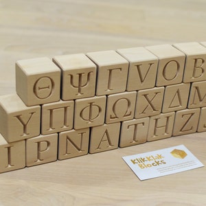 24 Greek Alphabet Letter Wood Blocks, Handmade ABC Blocks, Wood Letter ...
