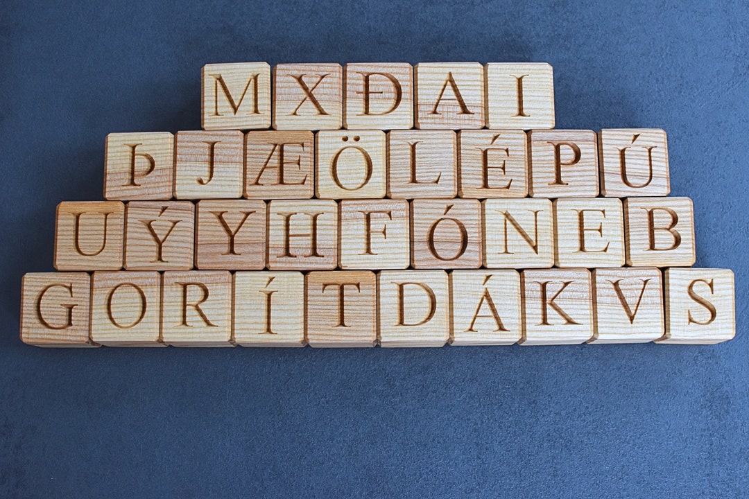 32 Icelandic Wood Alphabet Blocks ABC Wood Letter Blocks Learning Wood ...