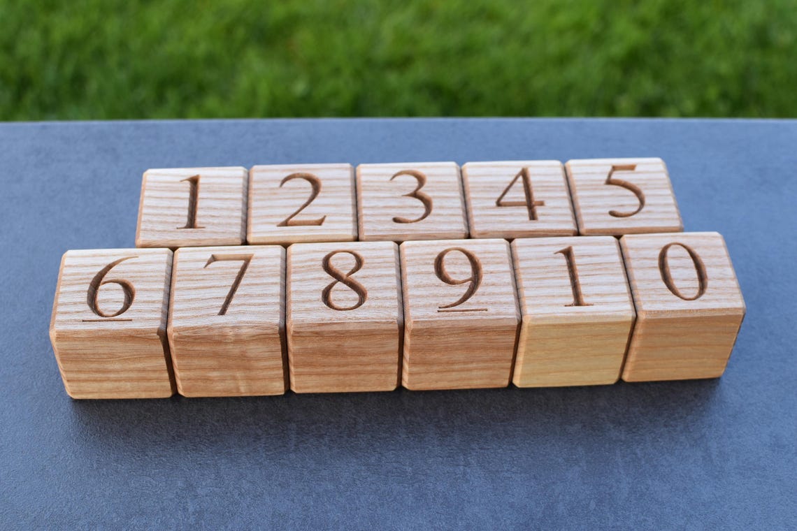 1.6'' Wood Number Blocks, 10 Natural Handmade Wooden Building Blocks ...