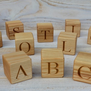 26 Wood English Alphabet Blocks and 10 Numbered Wooden Blocks 0-9, ABC ...