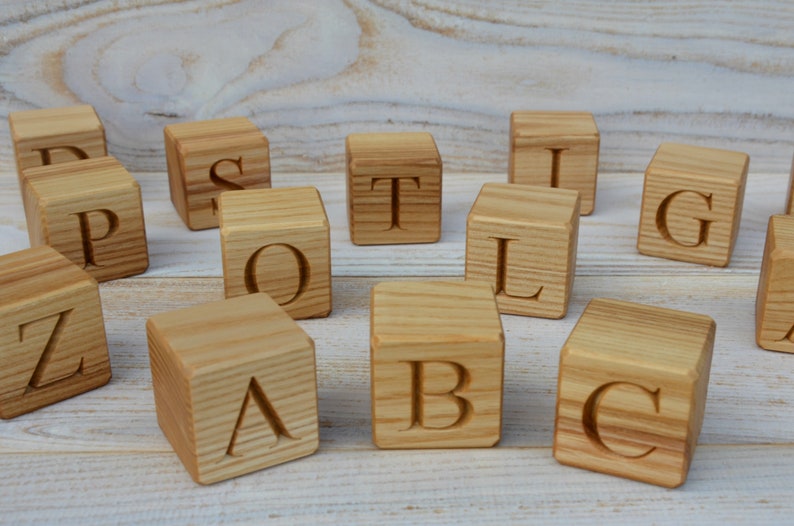 26 Wood English Alphabet Blocks and 10 Numbered Wooden Blocks | Etsy