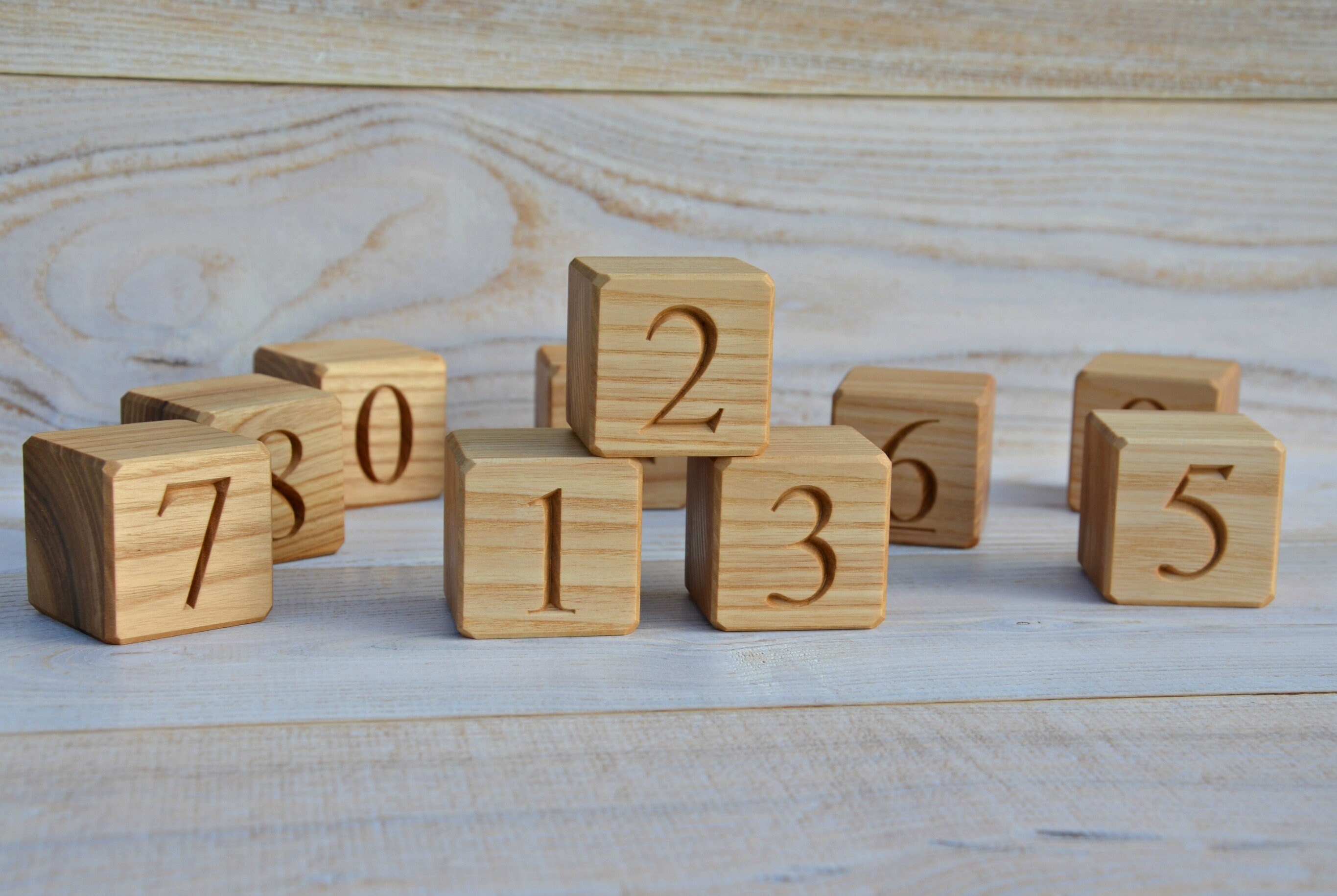 1.6'' Wood Number Blocks 10 Natural Handmade Wooden | Etsy
