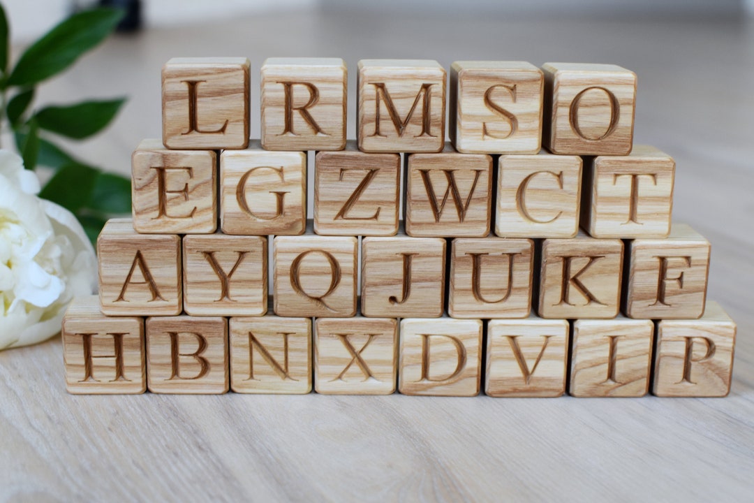 SMALL 26 Wooden English Alphabet Blocks ABC Wood Block Learning Wood ...