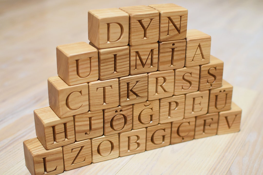 29 Wood Turkish Alphabet Blocks ABC Wood Turkish Letter Blocks Learning ...