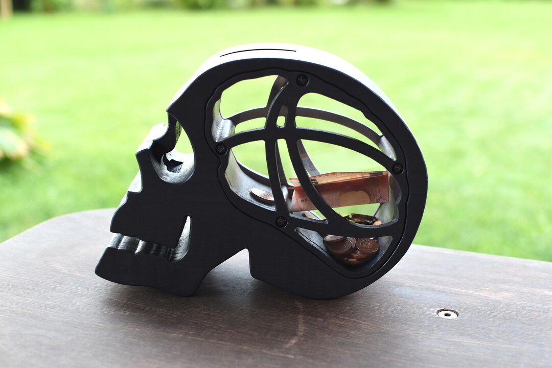 Wood Skull Shaped Money Bank Spooky Funny Guirky Halloween Gift Money ...