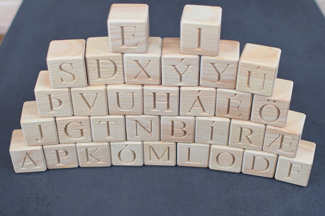 32 Icelandic Wood Alphabet Blocks ABC Wood Letter Blocks - Etsy