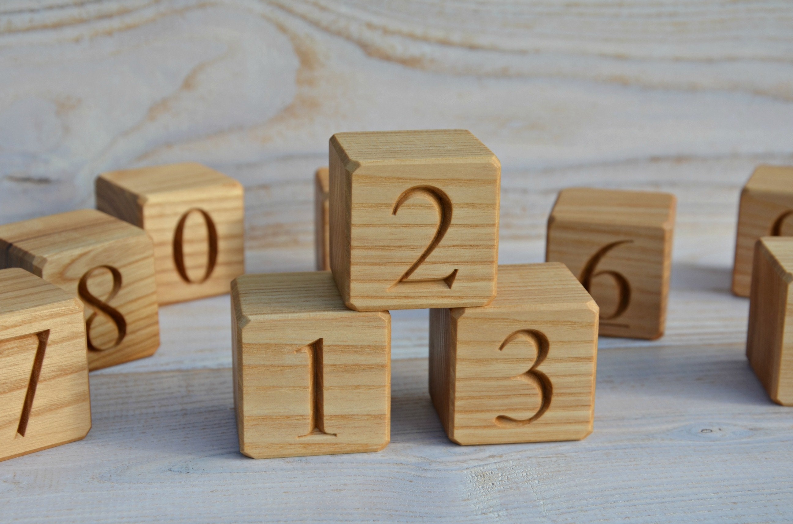 1.6'' Wood Number Blocks 10 Natural Handmade Wooden | Etsy