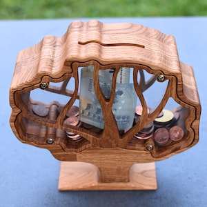 Oak Wood Tree Piggy Bank Personalized Coin Bank in Shape of Oak Tree ...