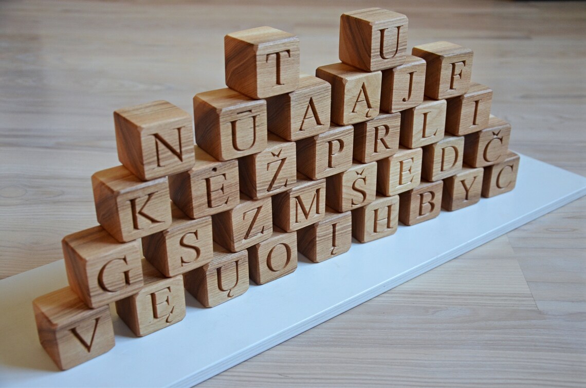 32 Lithuanian Wood Alphabet Blocks ABC Wood Letter Blocks - Etsy