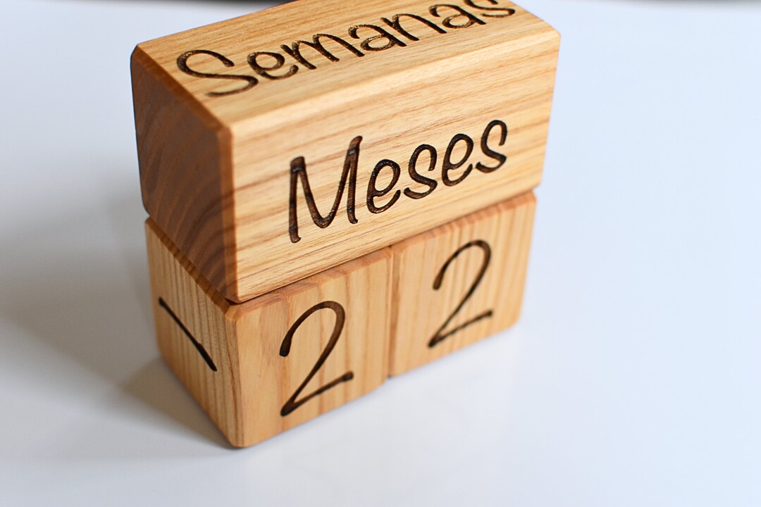 Wood Baby Age Block Spanish Engraved Baby Shower New Baby Birthday Gift ...