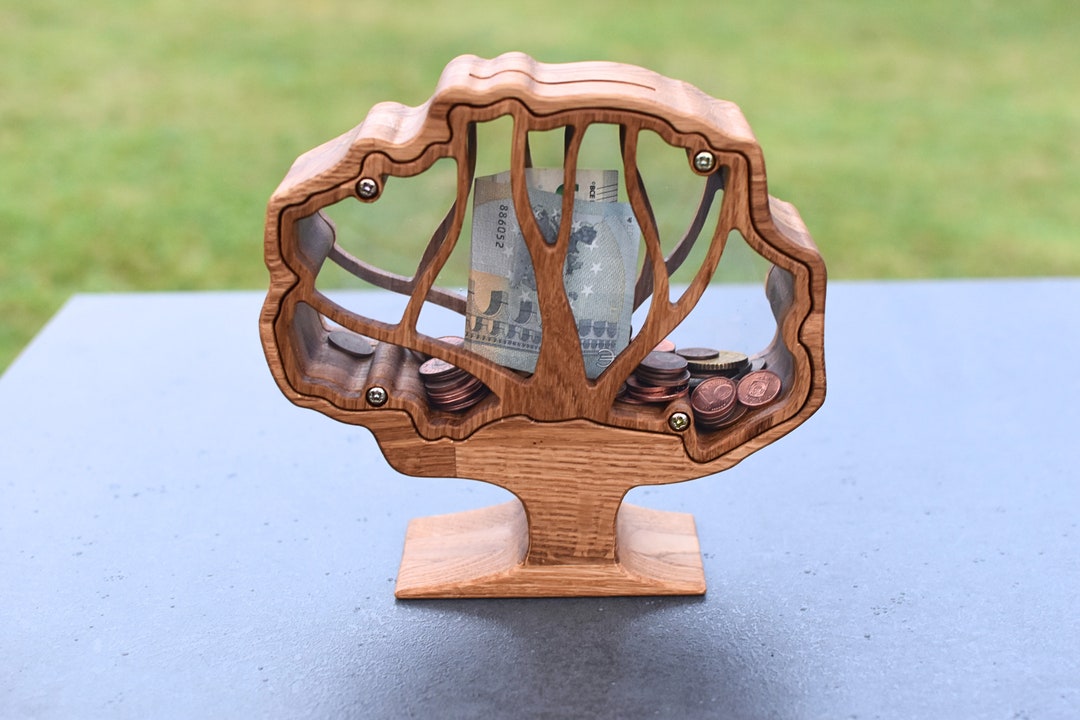 Oak Wood Tree Piggy Bank Personalized Coin Bank in Shape of Oak Tree ...