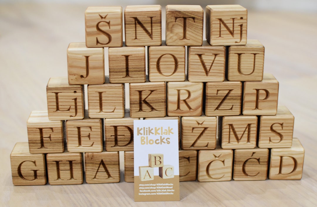 30 Wooden Croatian Alphabet Letter Blocks, Handmade ABC Blocks, Wood ...