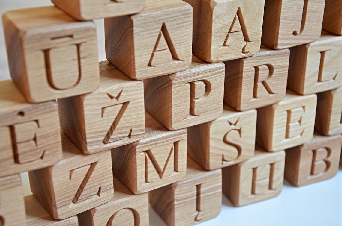 32 Lithuanian Wood Alphabet Blocks ABC Wood Letter Blocks | Etsy