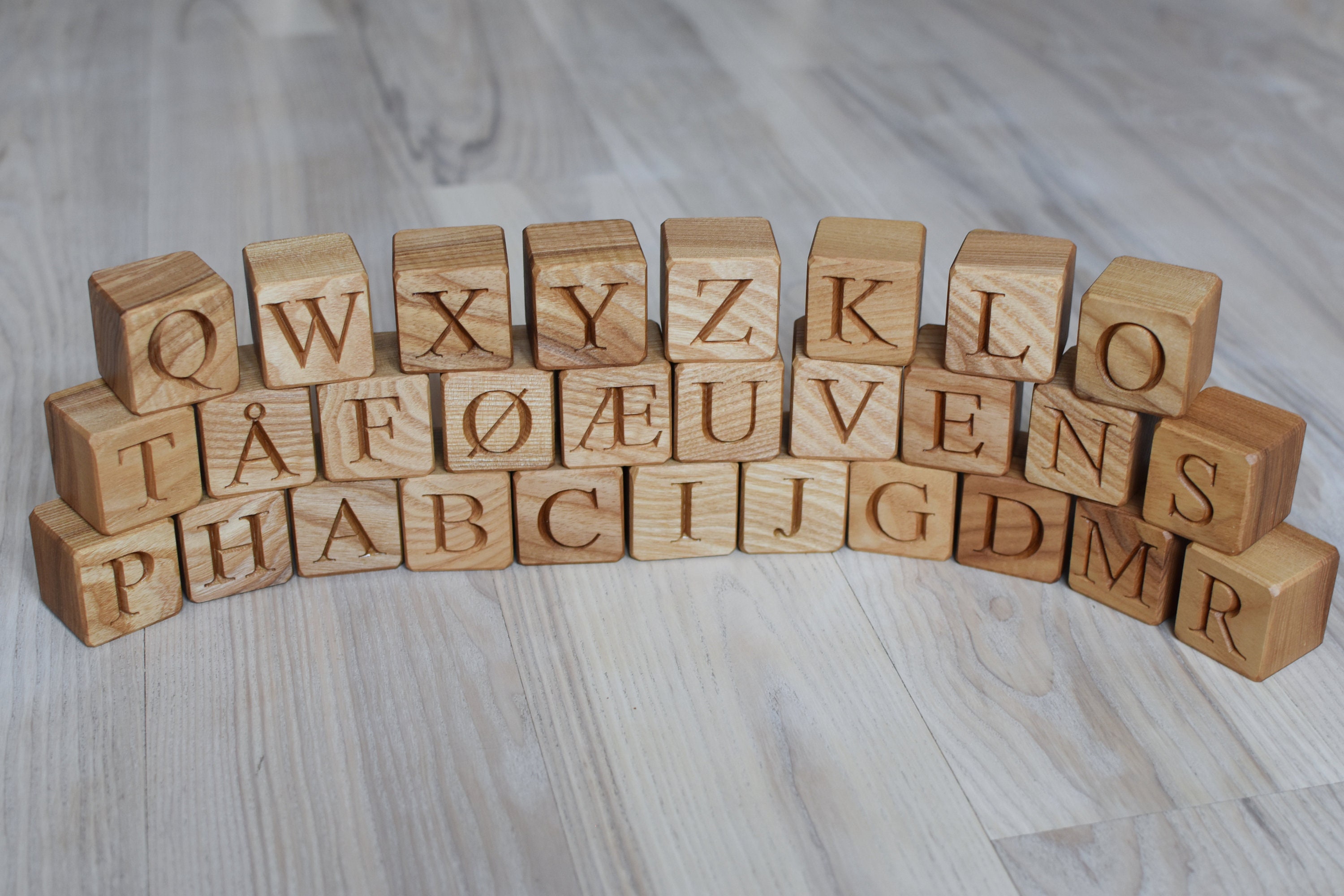 29 Danish and Norwegian Alphabet Wooden Blocks, Handmade ABC Letter ...
