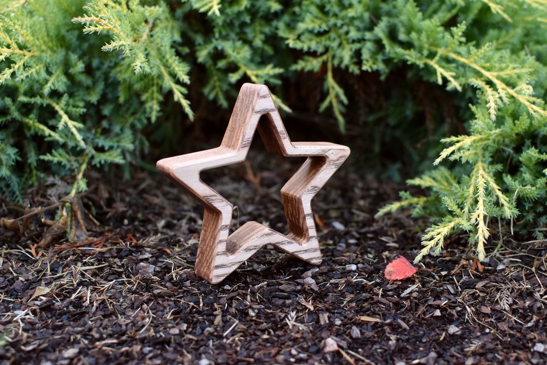 Brown Wood Star Decor Free Standing Maple Wood Star Ornament Rustic ...