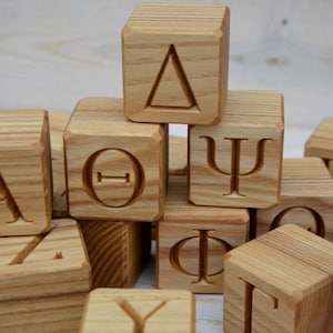 24 Greek Alphabet Letter Wood Blocks, Handmade ABC Blocks, Wood Letter ...