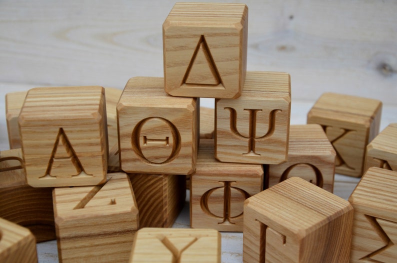 24 Greek Alphabet Letter Wood Blocks, Handmade ABC Blocks, Wood Letter ...