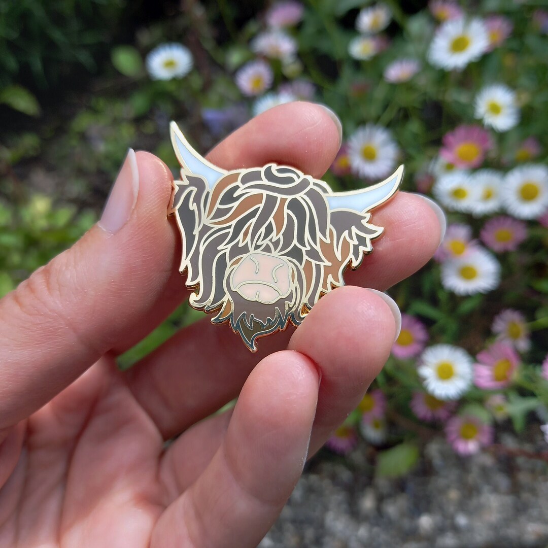 Highland Cow Enamel Pin Badge Hard Gold Enamel Highland Cow - Etsy