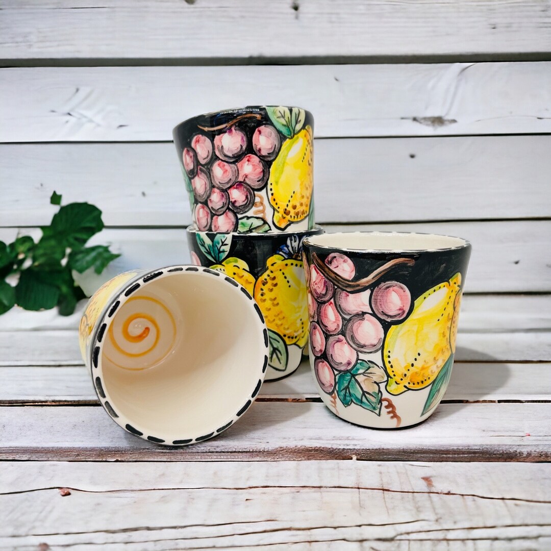 Tuscan Ceramic Tumblers, Set of 4 Glasses, Handmade Pottery Cup ...