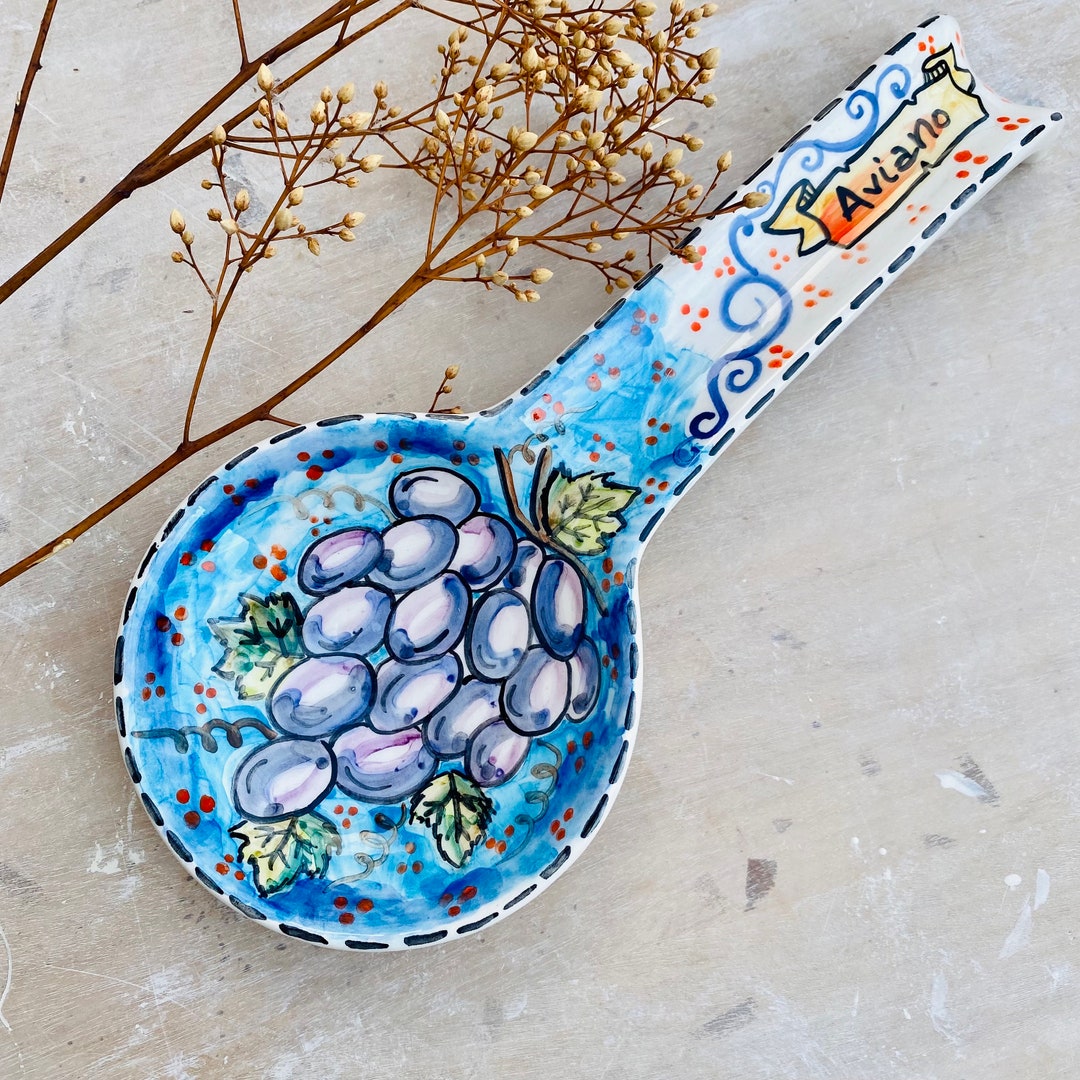 Italian Grape Spoon Rest, Ceramic Spoon Rest, Handmade Italian Pottery ...