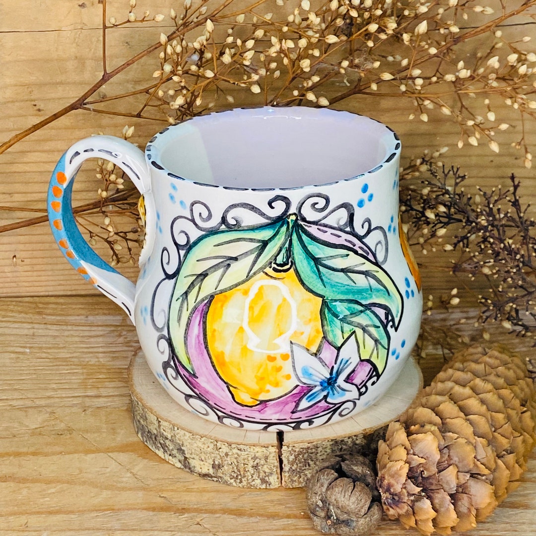 Pottery Coffee Mug, Unique Coffee Mugs, Lemon Decor, Clay Cup, Made in ...