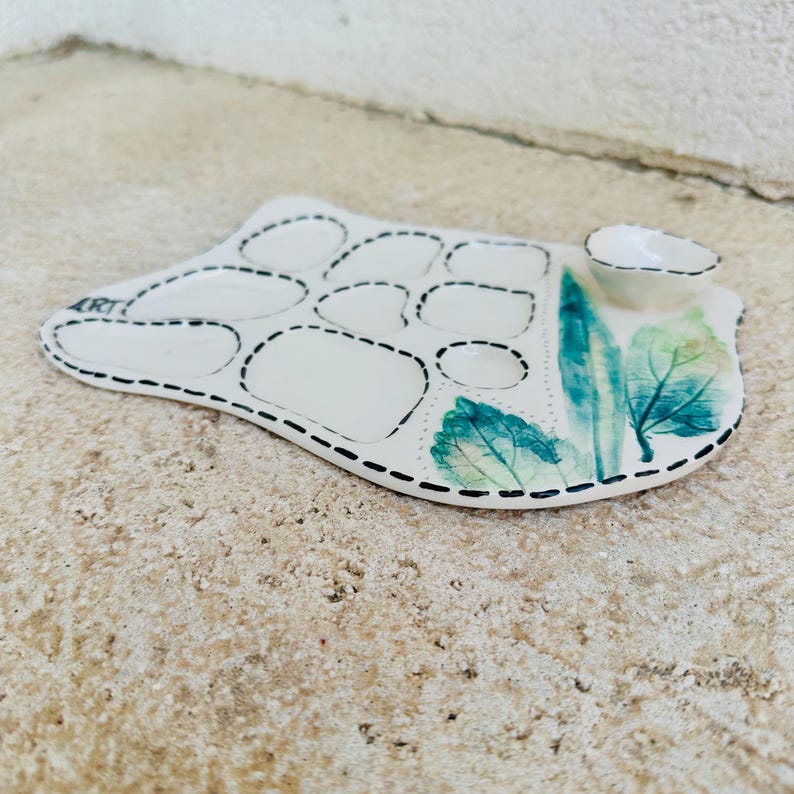 Ceramic Palette for Watercolor, Gift for Artist, White Pottery Paint ...