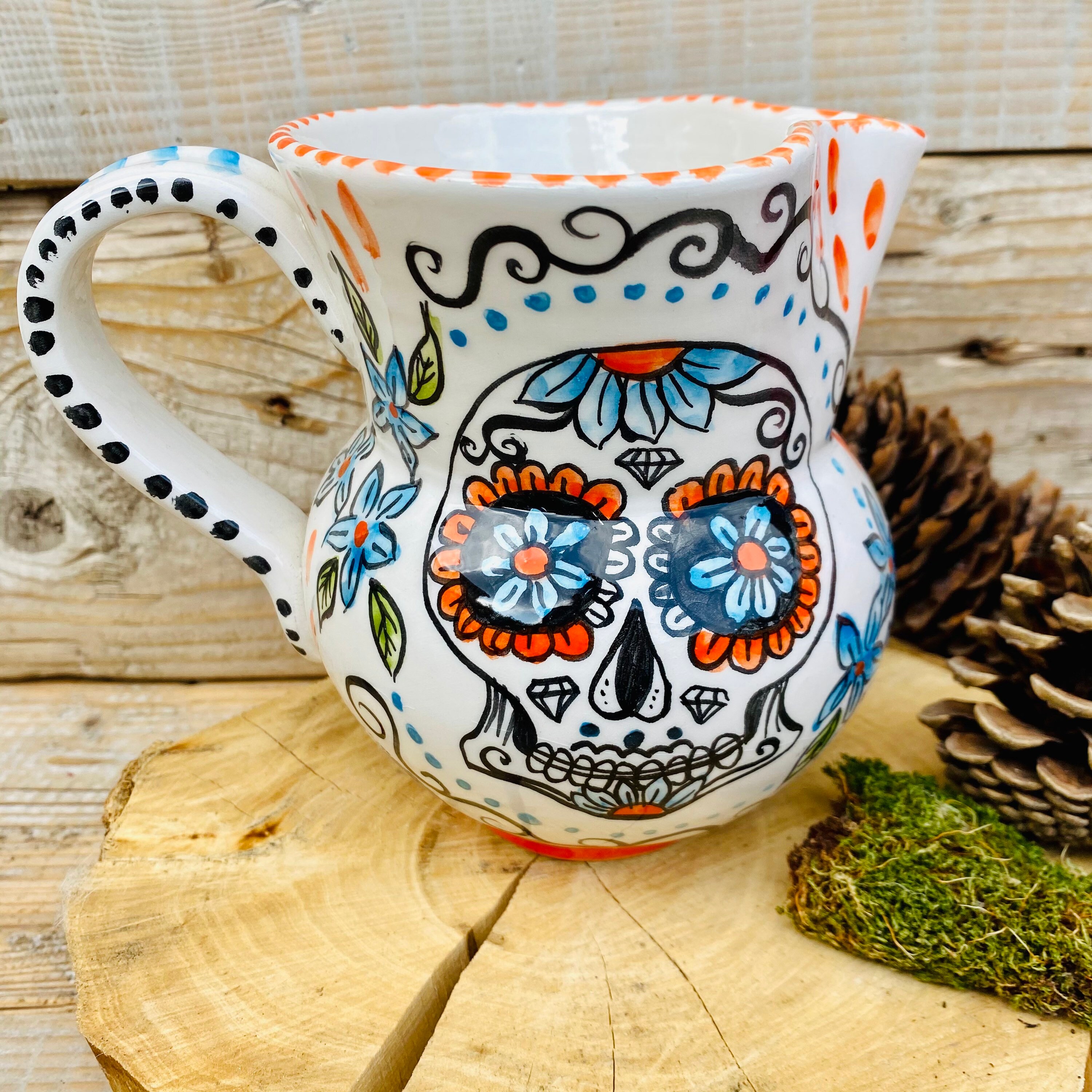 Sugar Skull Pitcher Blue Ceramic Pitcher Ceramic Water | Etsy