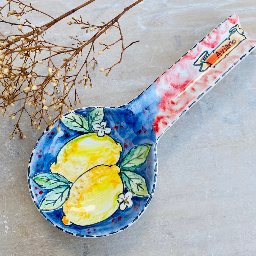Spoon Holder, Amalfi Lemons, Cooking Utensil Holder, Handmade Ceramic ...