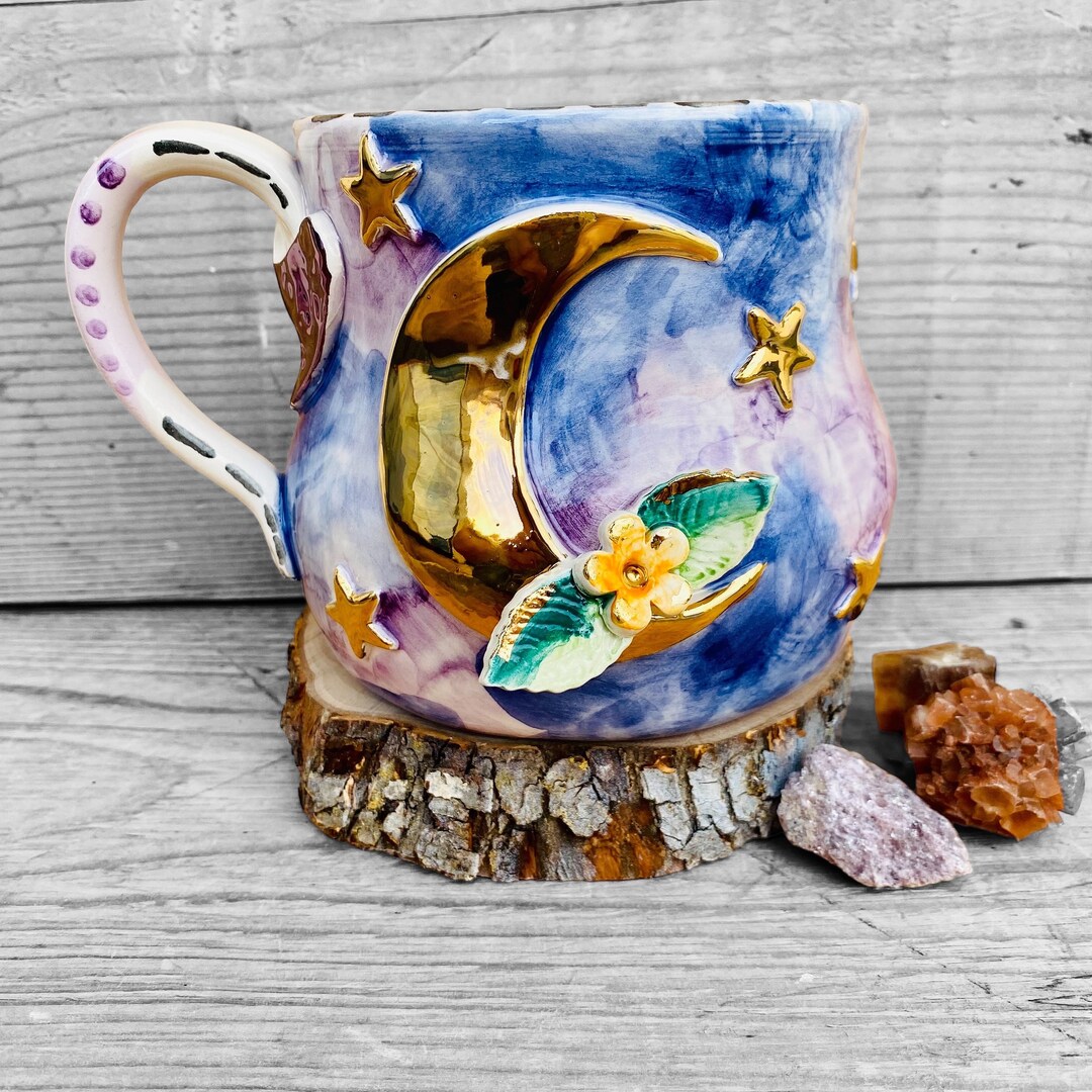 Crescent Moon Mug, Artistic Mug, Made in Italy, Clay Cup, Star Cups ...