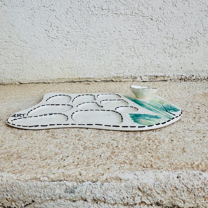 Ceramic Palette for Watercolor, Gift for Artist, White Pottery Paint ...